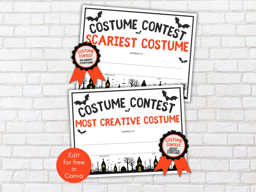 Halloween Costume Award Certificates, Halloween Costume Contest Awards ...