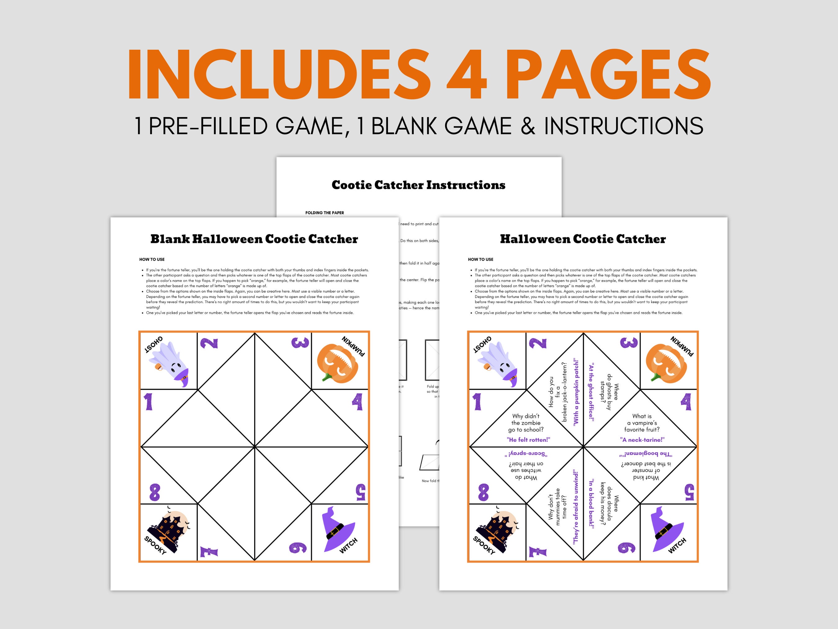 Halloween Cootie Catcher, Halloween Joke Teller Template, Halloween ...