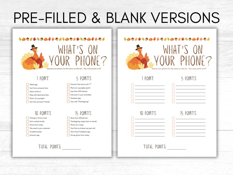 Editable Thanksgiving What's on Your Phone Game, Printable Thanksgiving ...
