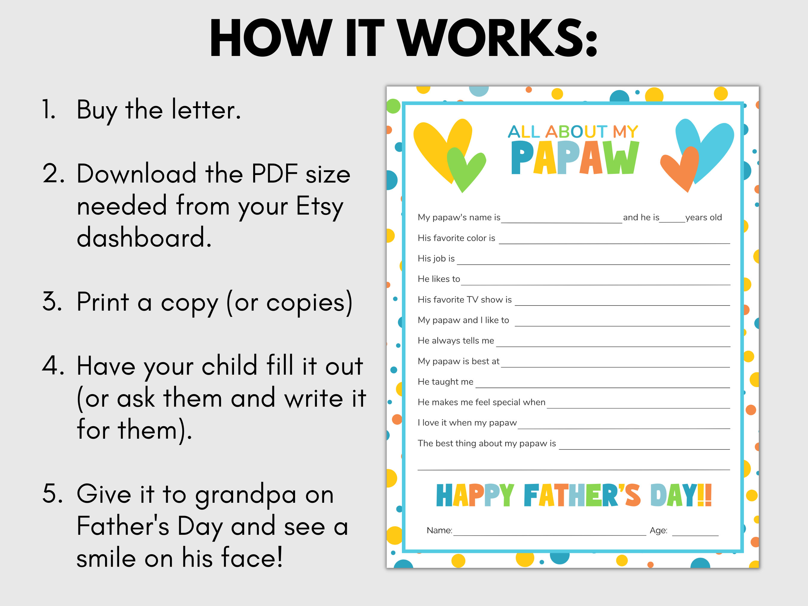 All About My Papaw Printable Grandpa Father's Day Gift - Etsy