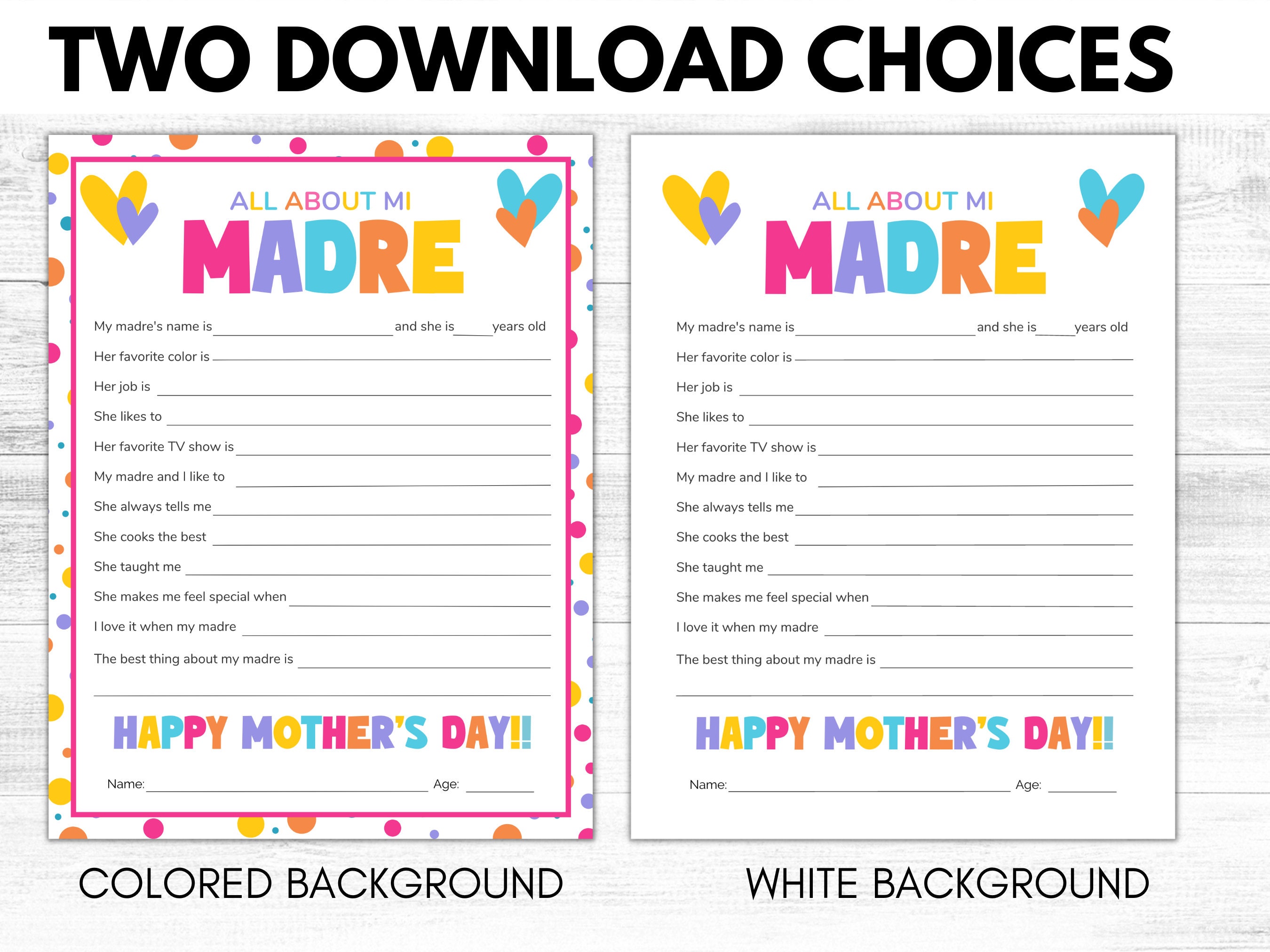 All About Mi Madre Printable, Mother's Day Gift, All About Mom Keepsake ...