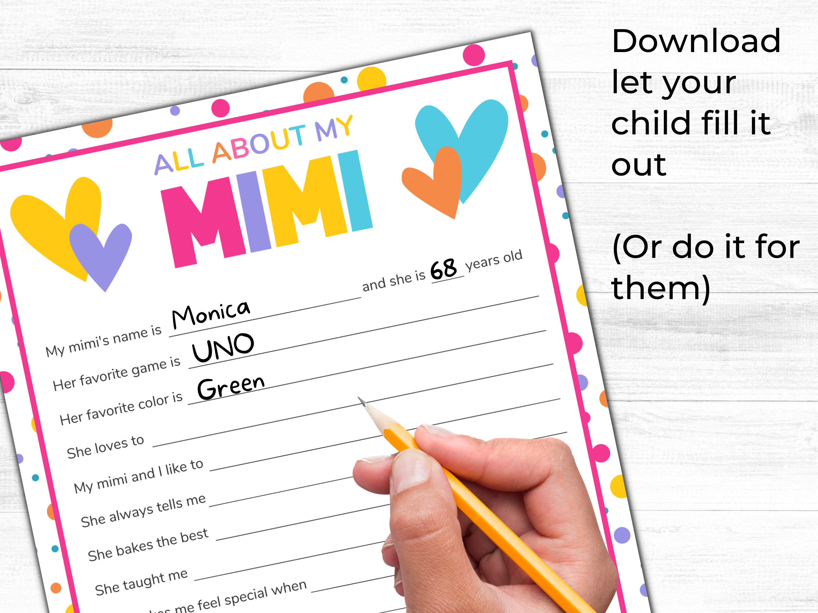 All About My Mimi Printable, Grandma Mother's Day Gift, All About ...
