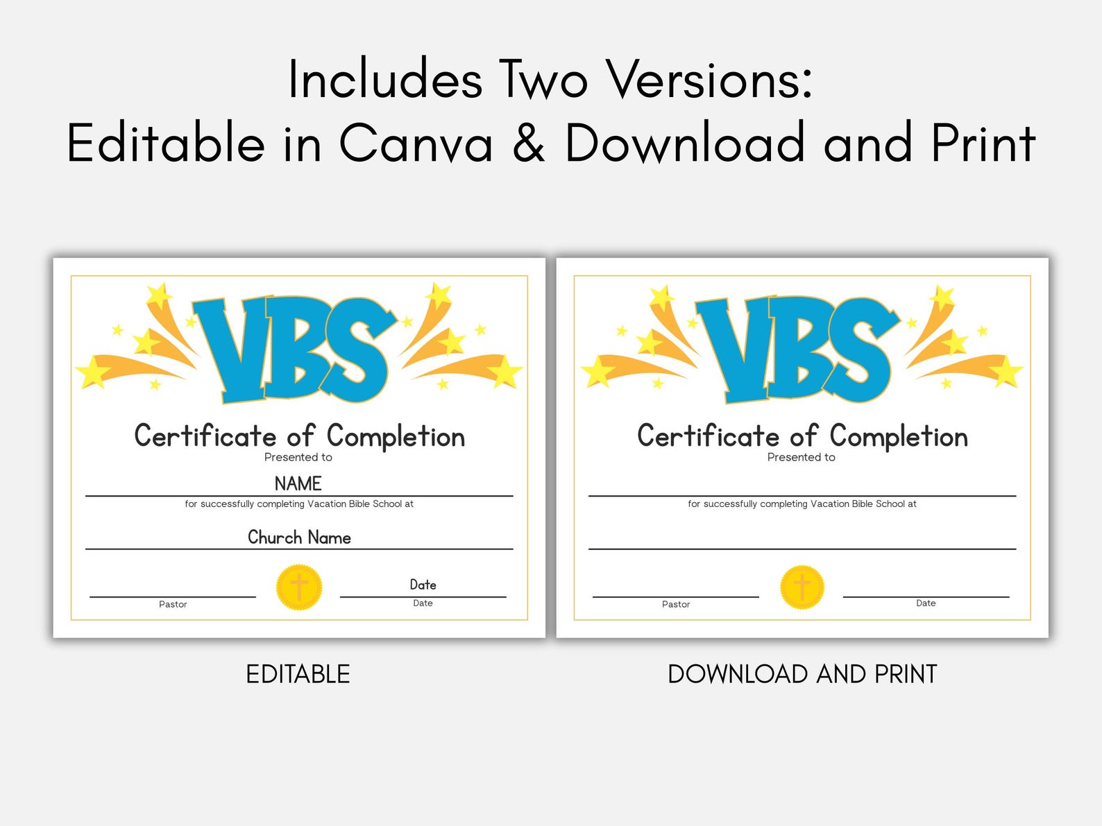 Vacation Bible School Certificate, Editable Award, VBS Completion Award ...