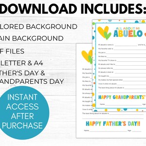 All About Mi Abuelo Printable, Grandpa Father's Day Gift, All About ...