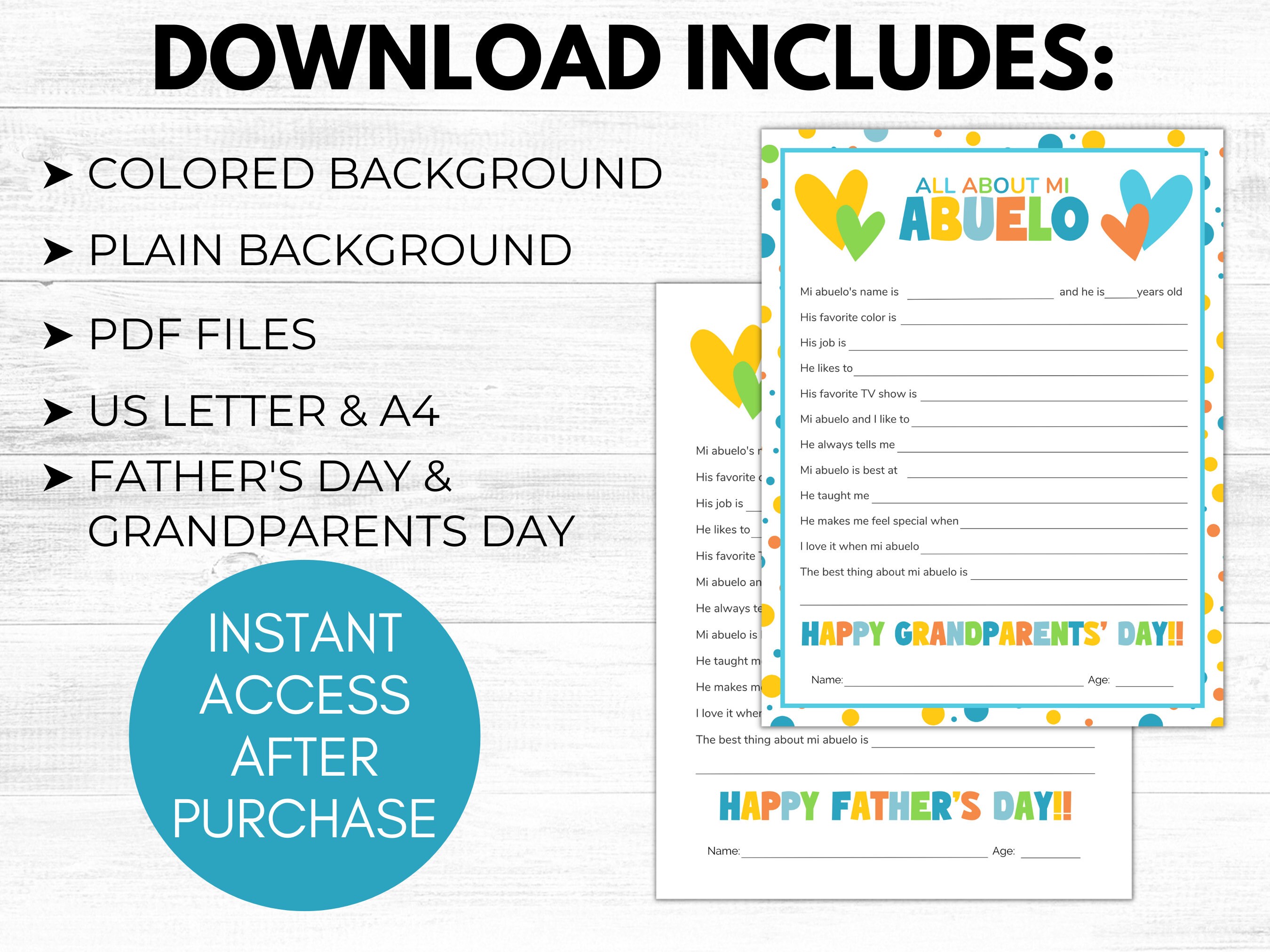 All About Mi Abuelo Printable, Grandpa Father's Day Gift, All About ...