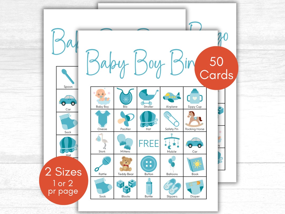 Baby Boy Bingo, 50 Baby Shower Bingo Cards, Baby Boy Shower Printable ...
