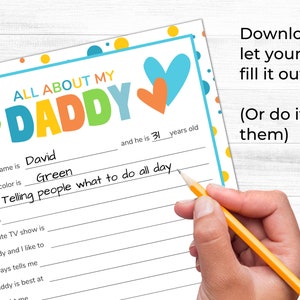 All About My Daddy Printable, Father's Day Gift, All About Daddy ...