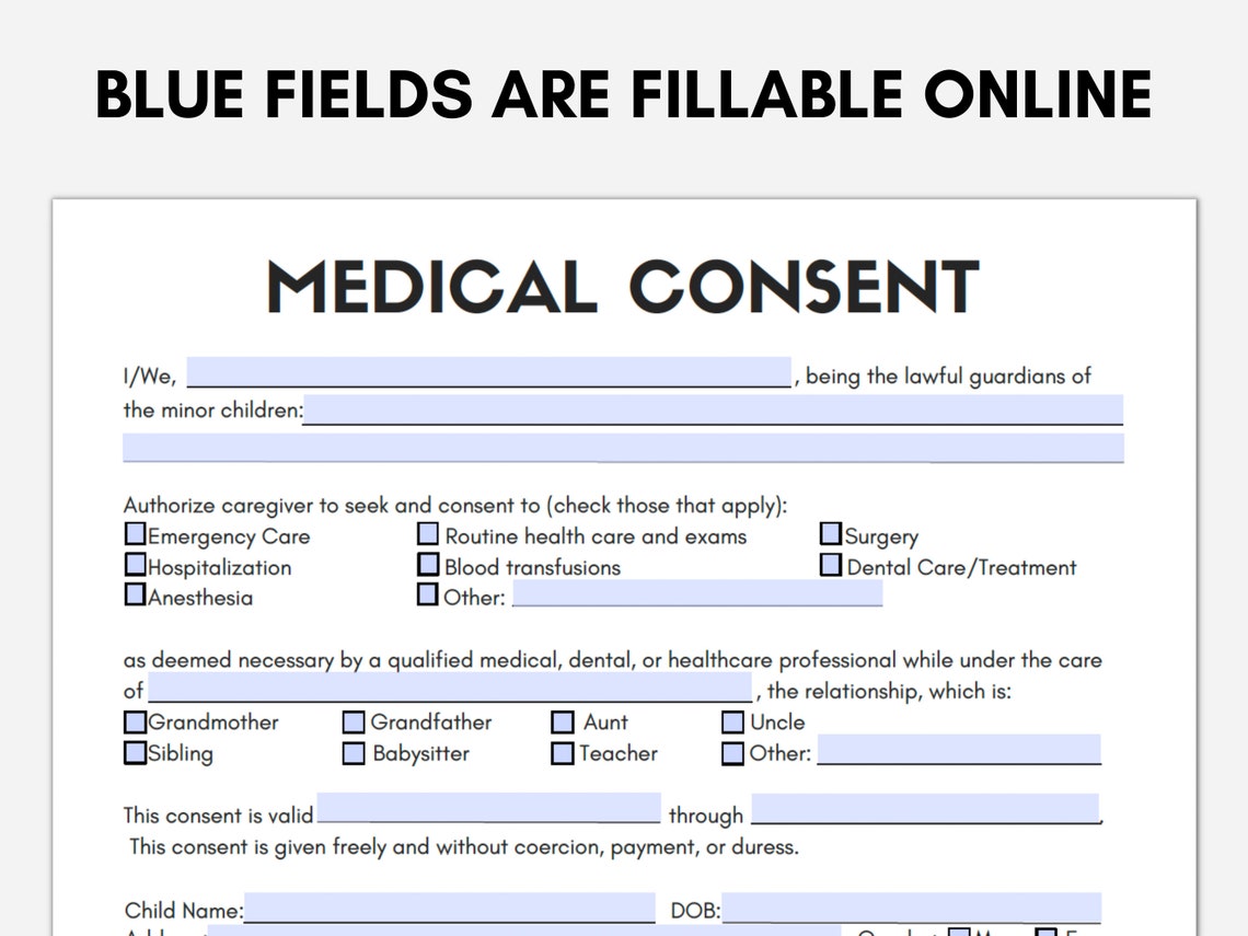 Child Medical Consent Form, in Case of Emergency, Childcare Planner ...