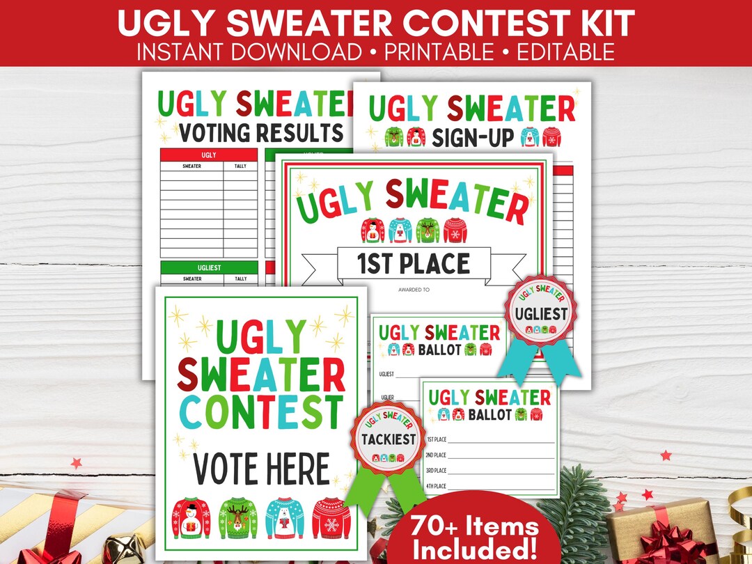 Ugly Sweater Contest Kit, Ugly Sweater Awards, Ugly Sweater ...