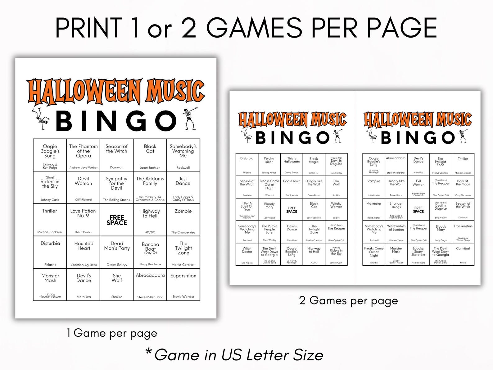 Halloween Music Bingo, Halloween Hits Bingo Cards, Halloween Games ...