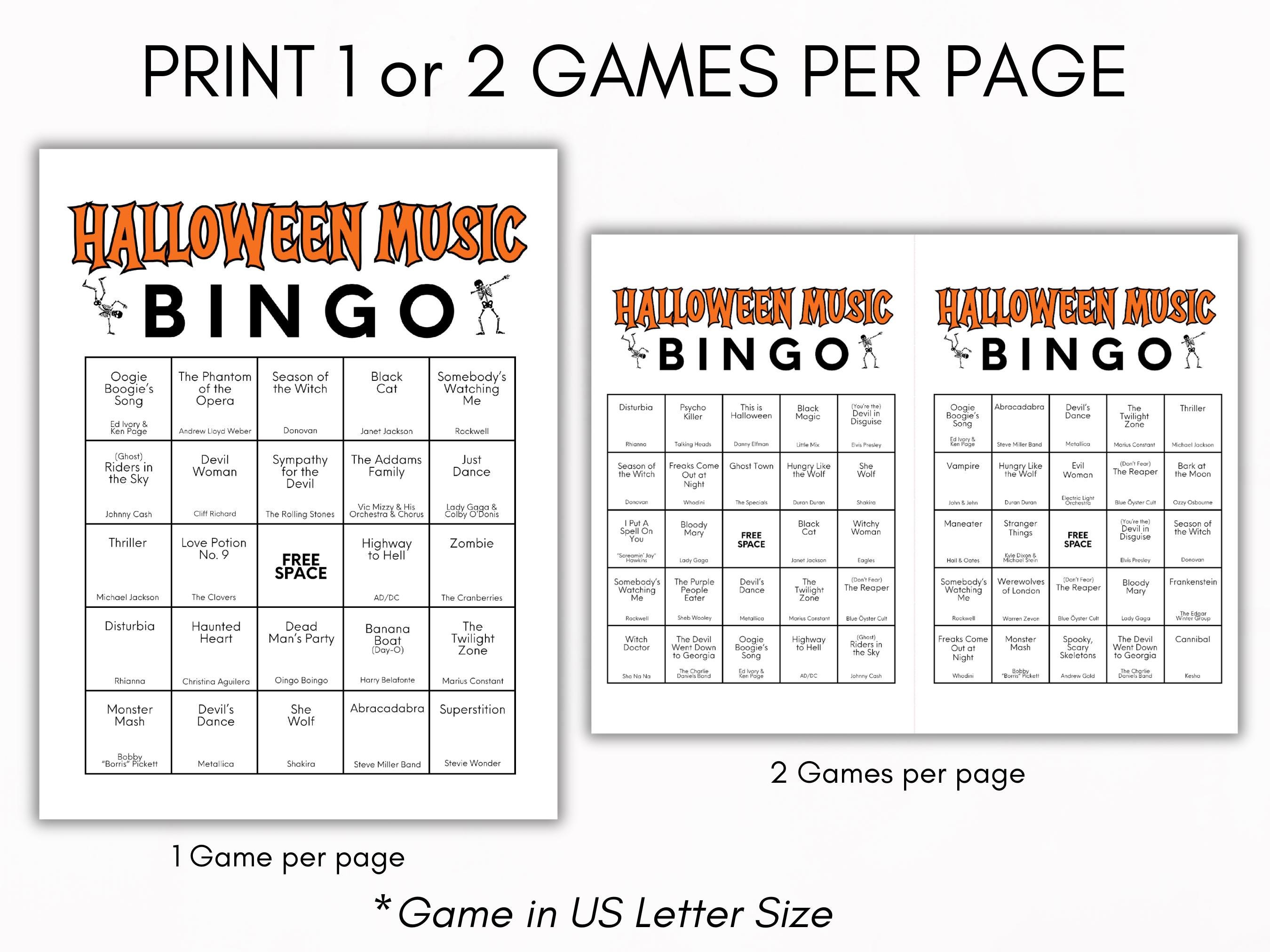 Halloween Music Bingo, Halloween Hits Bingo Cards, Halloween Games ...