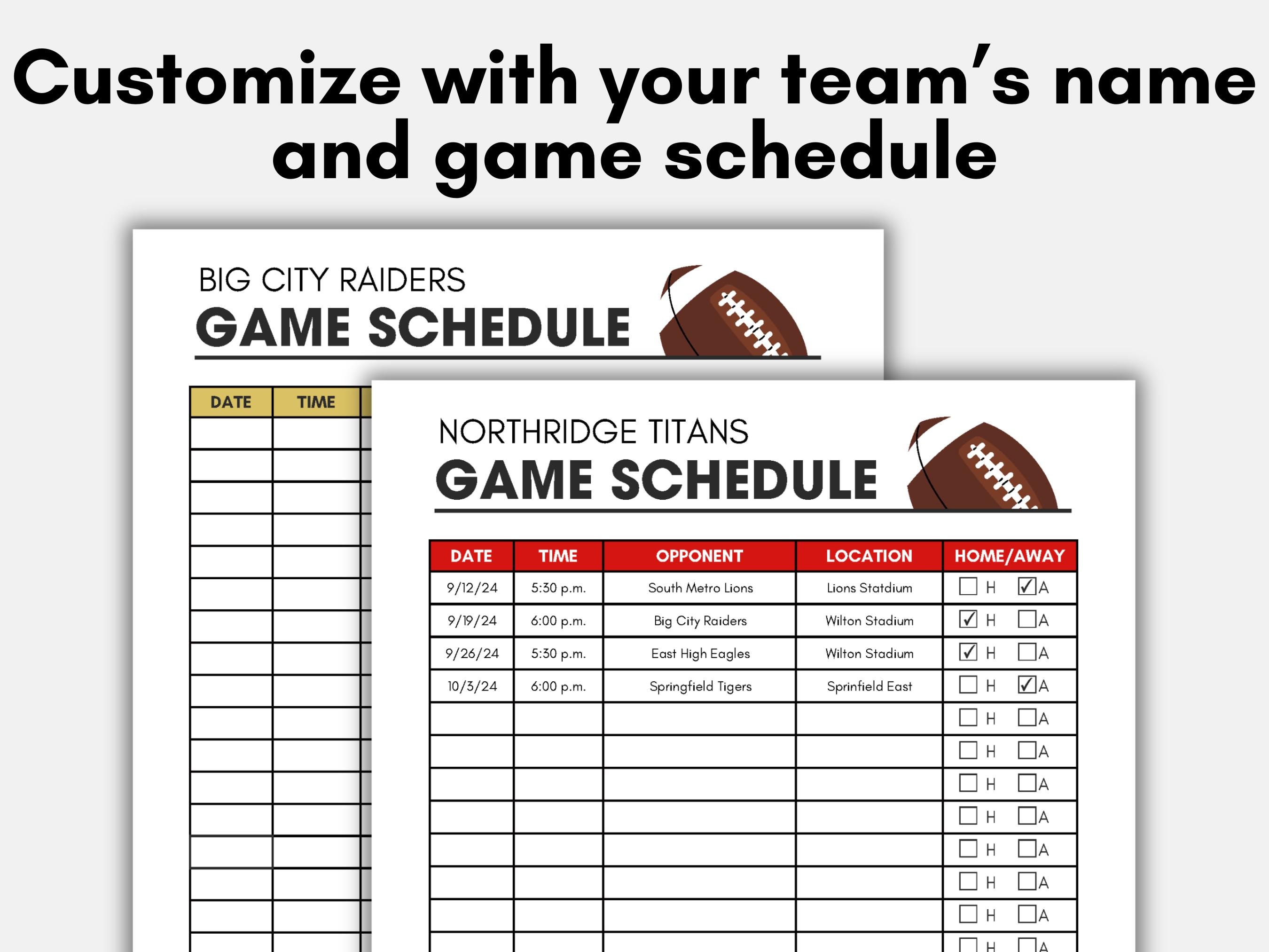 Editable Football Game Schedule Template, Football Schedule Template ...