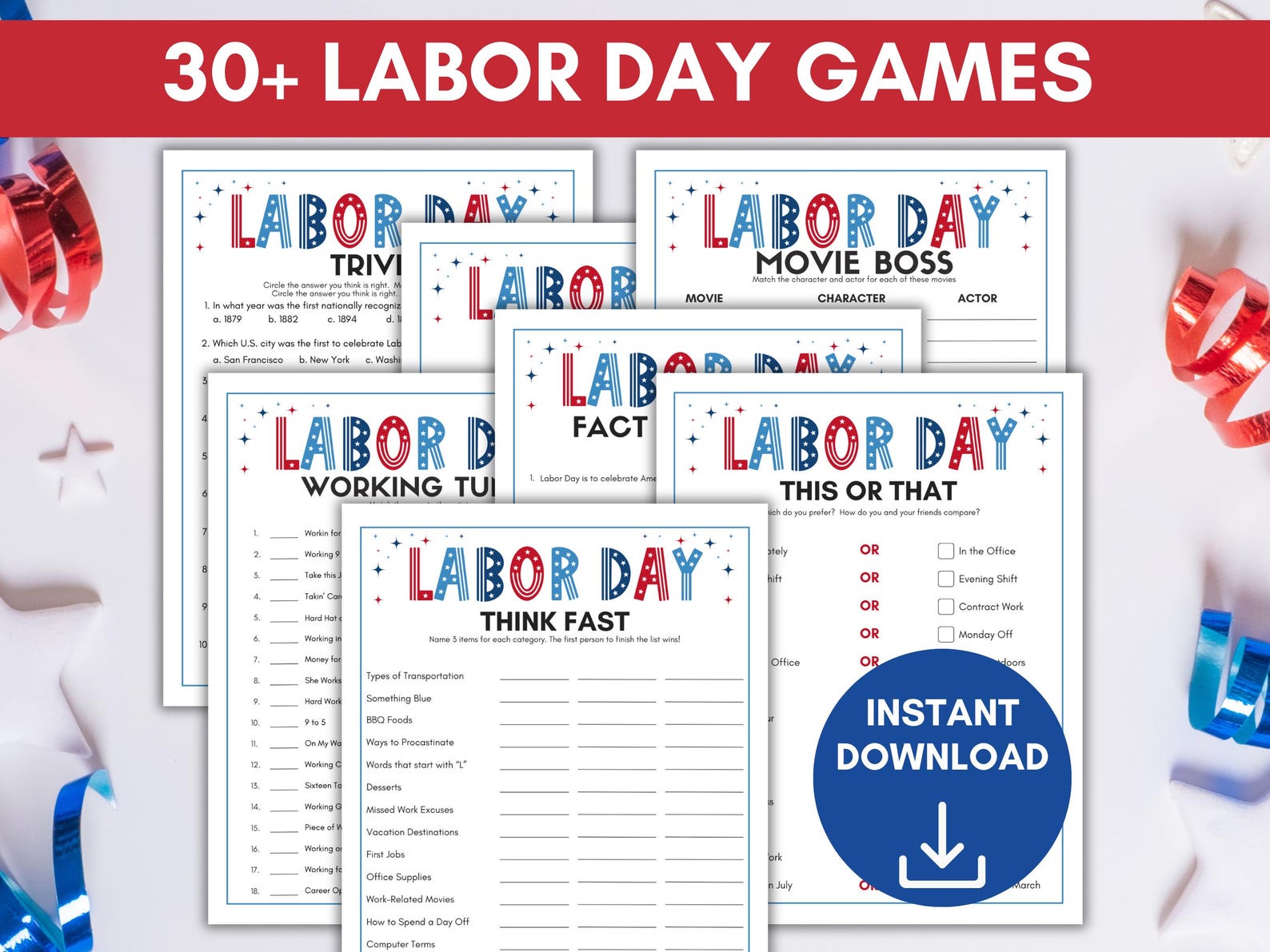 Labor Day Game Bundle, Labor Day Activities, Labor Day Trivia, Labor ...