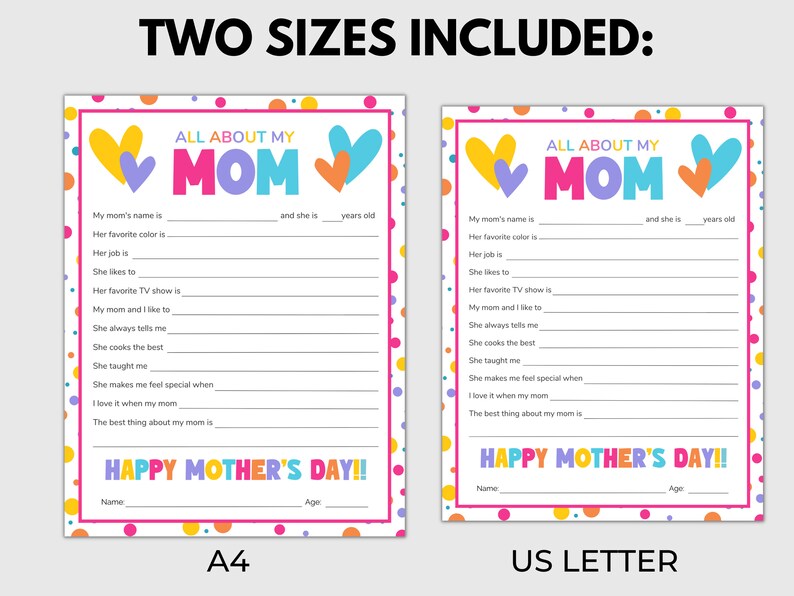 All About My Mom Printable Mother's Day Gift All About - Etsy
