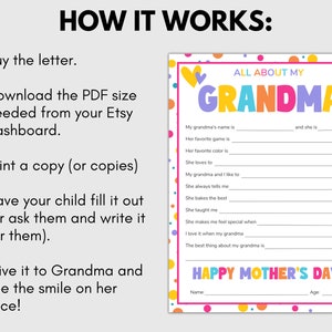 All About My Grandma Printable, Grandma Mother's Day Gift, All About ...