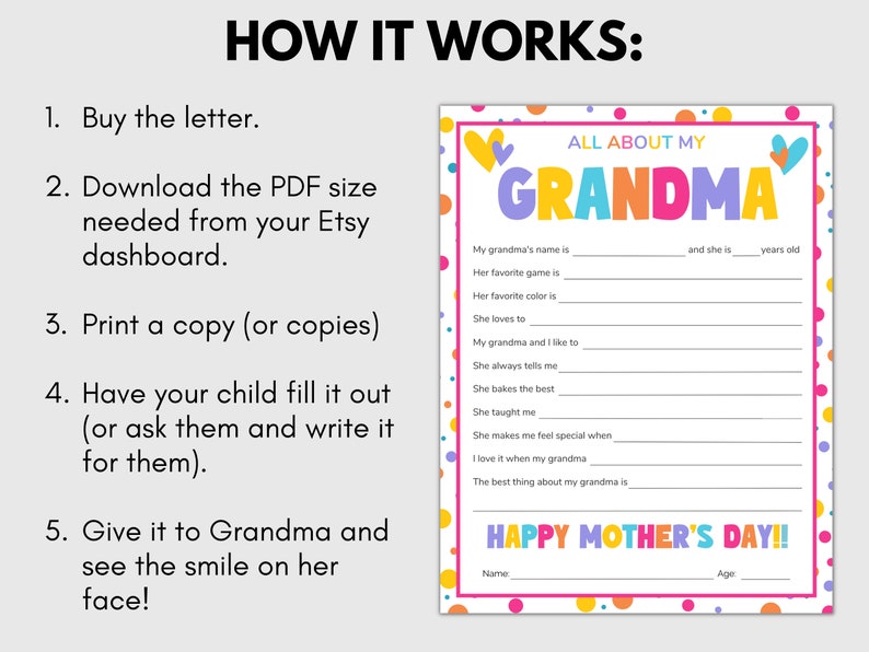 All About My Grandma Printable, Grandma Mother's Day Gift, All About ...