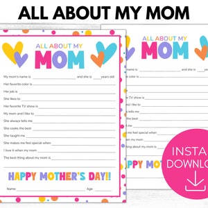 All About My Mom Printable, Mother's Day Gift, All About Mom Keepsake ...