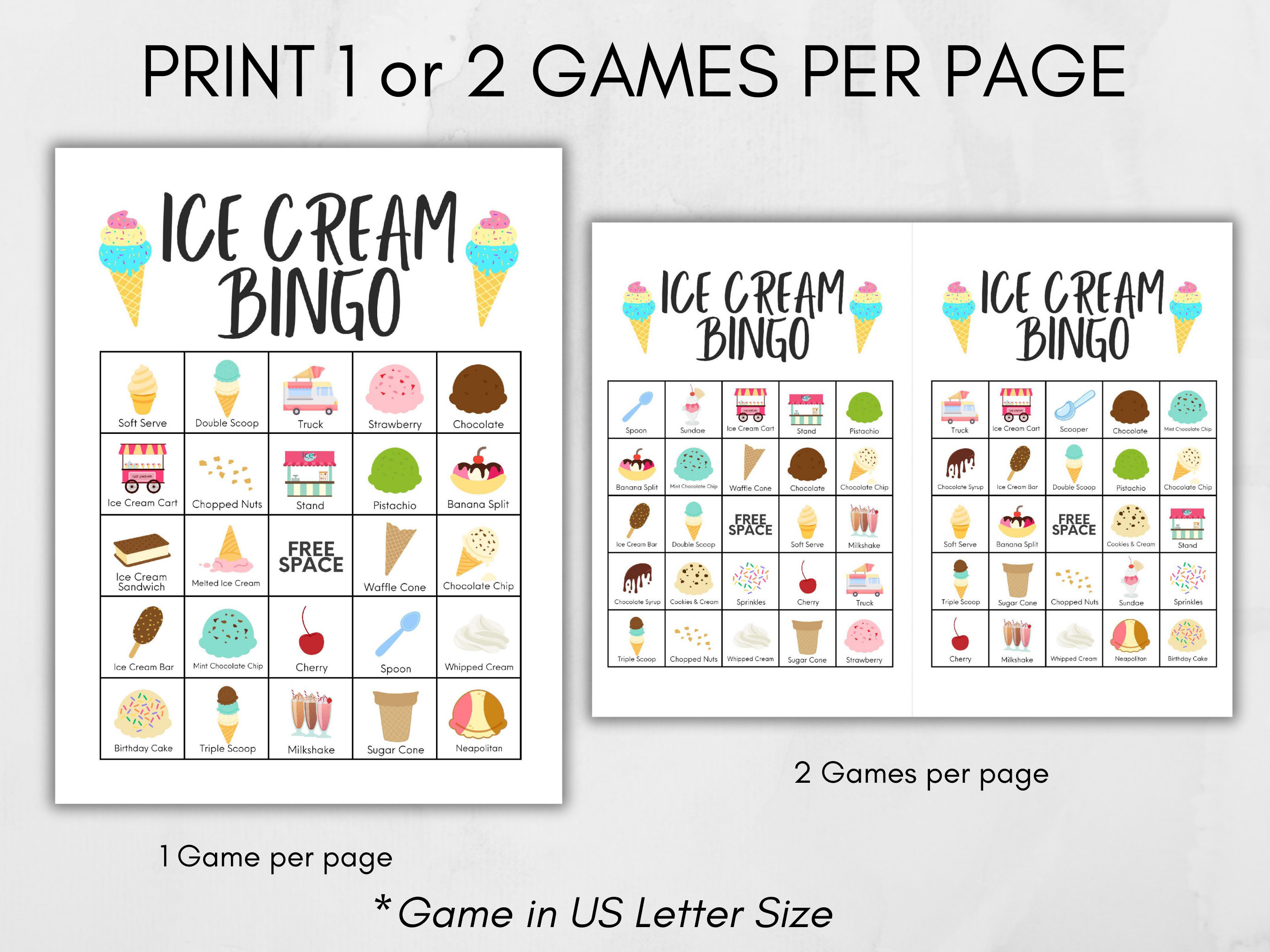 Ice Cream Bingo, Ice Cream Shop Bingo, Printable Bingo Cards, Ice Cream ...