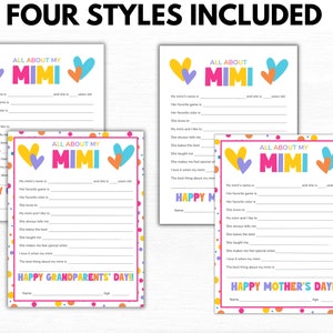 All About My Mimi Printable, Grandma Mother's Day Gift, All About ...