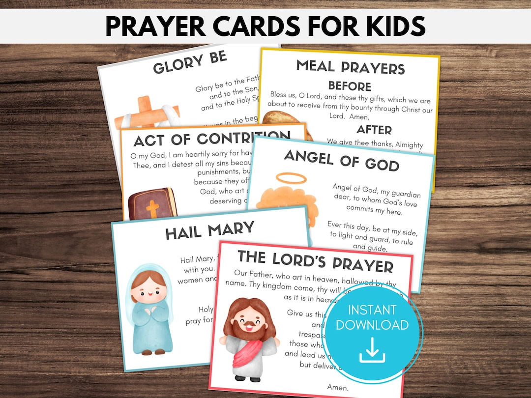 Catholic Prayer Cards for Kids, Children's Prayer Cards, Kids Hail Mary ...