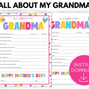 All About Grandma Mother's Day Keepsake Printable All - Etsy
