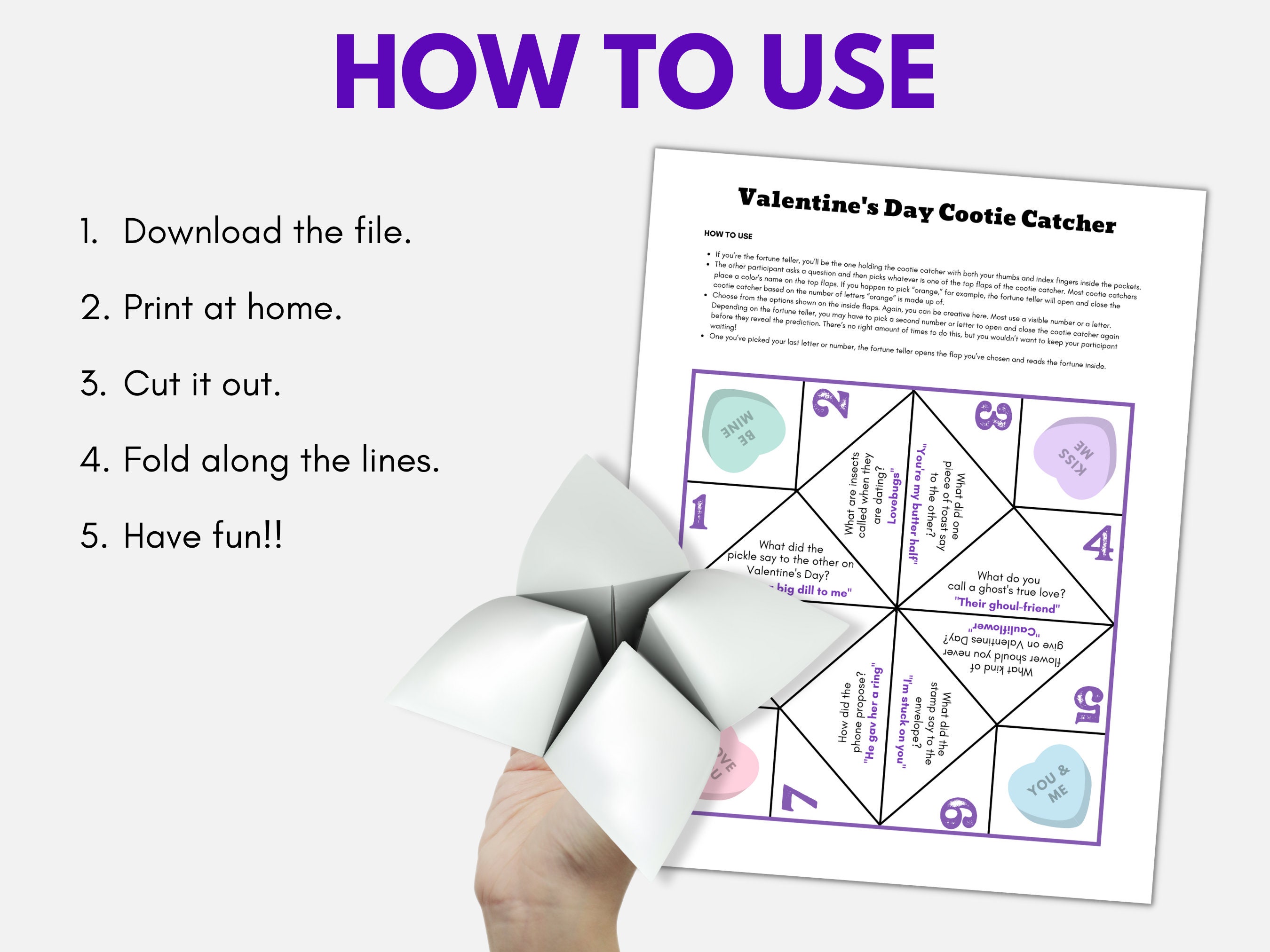 Valentine's Day Joke Teller, Cootie Catcher Template, Valentine Fortune ...