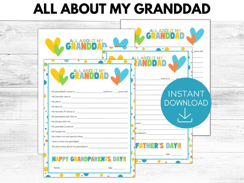 Todo sobre mi abuelo imprimible, regalo del día de los abuelos, regalo ...