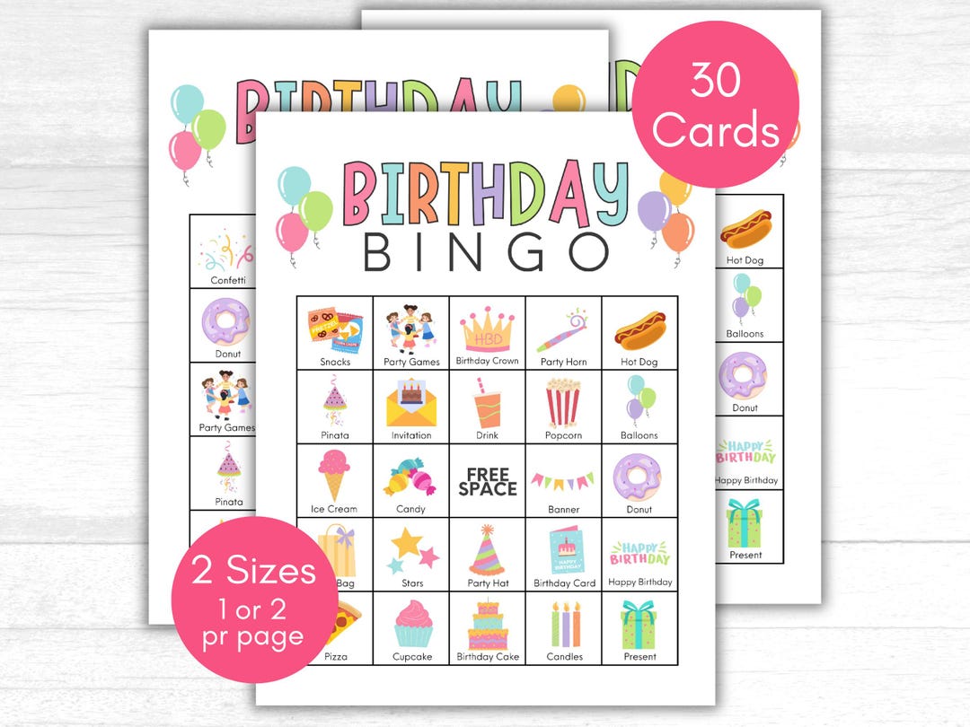 Birthday Bingo, 30 Birthday Bingo Cards, Happy Birthday Bingo, Kid's ...