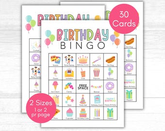 Birthday Bingo, 30 Birthday Party Bingo Cards, Birthday Game, Happy Birthday Bingo Board Game ...