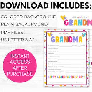 All About My Grandma Printable, Grandma Mother's Day Gift, All About ...