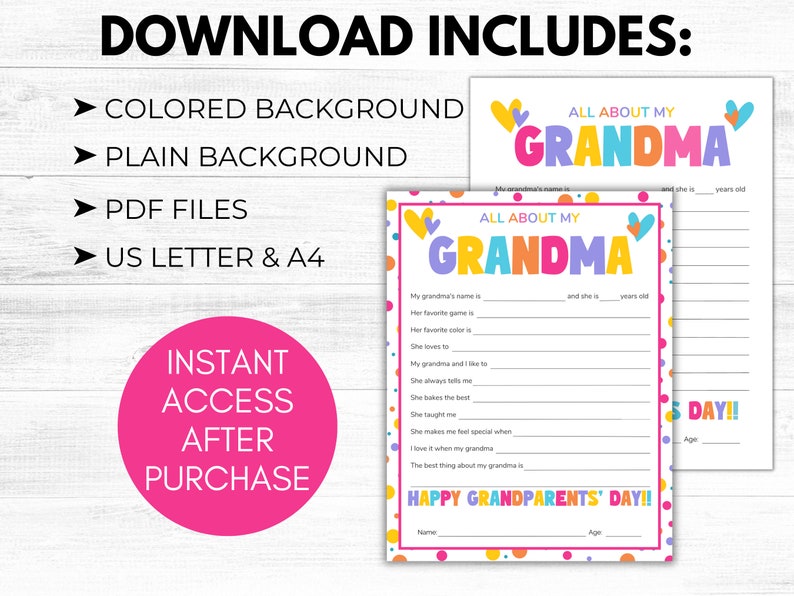 All About My Grandma Printable, Grandma Mother's Day Gift, All About ...