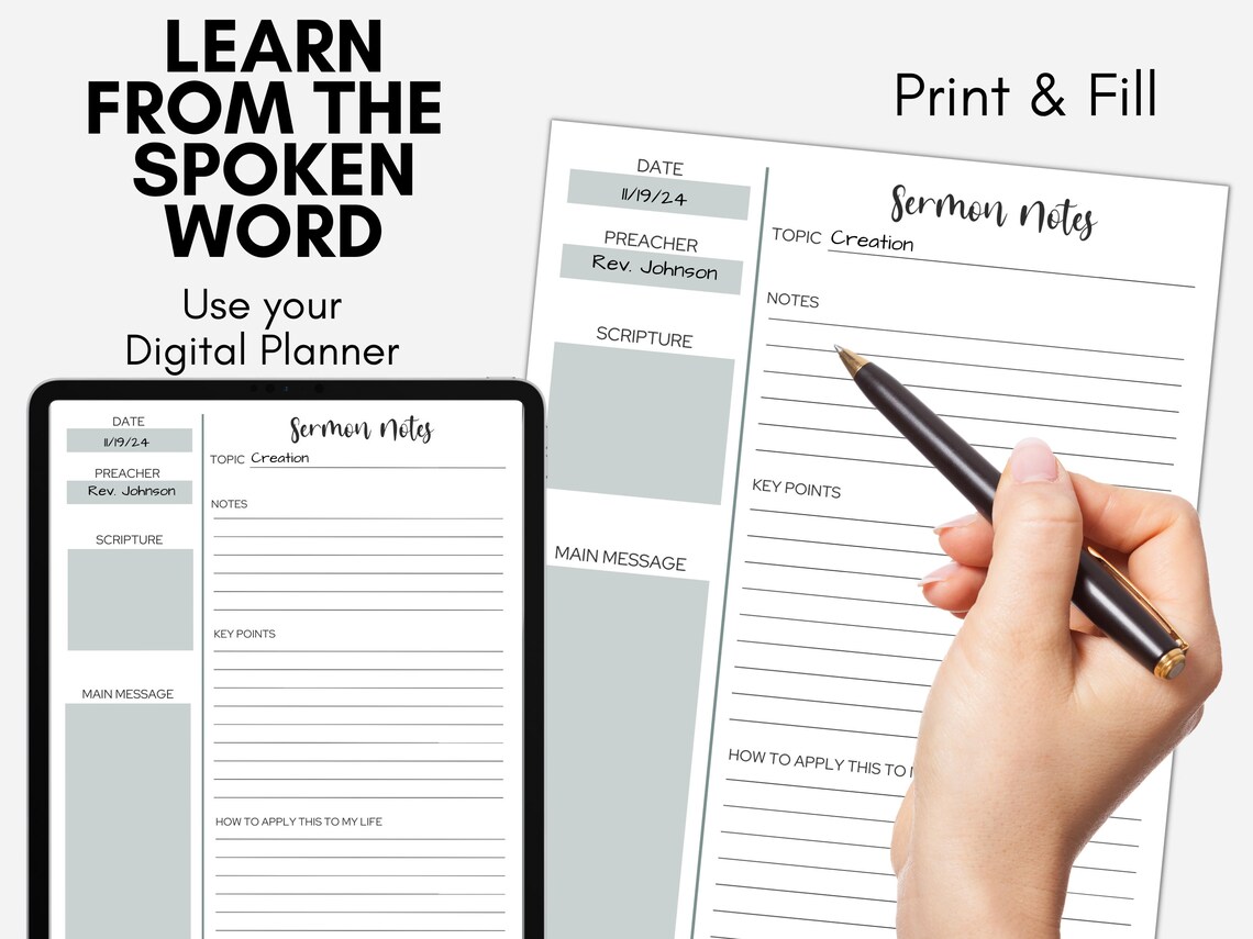 Sermon Notes Template, Printable Sermon Notes,digital Sermon Notes ...