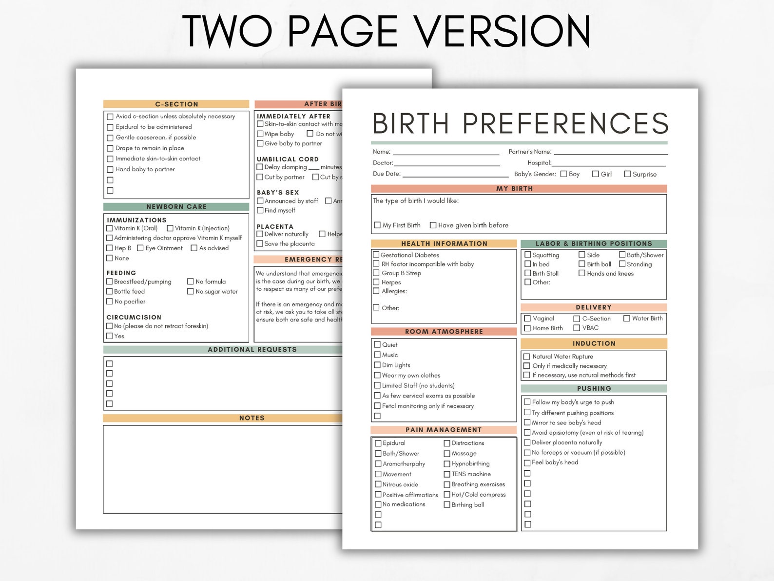 Birth Plan Template, Editable Birth Plan, Printable Birth Plan, Natural ...