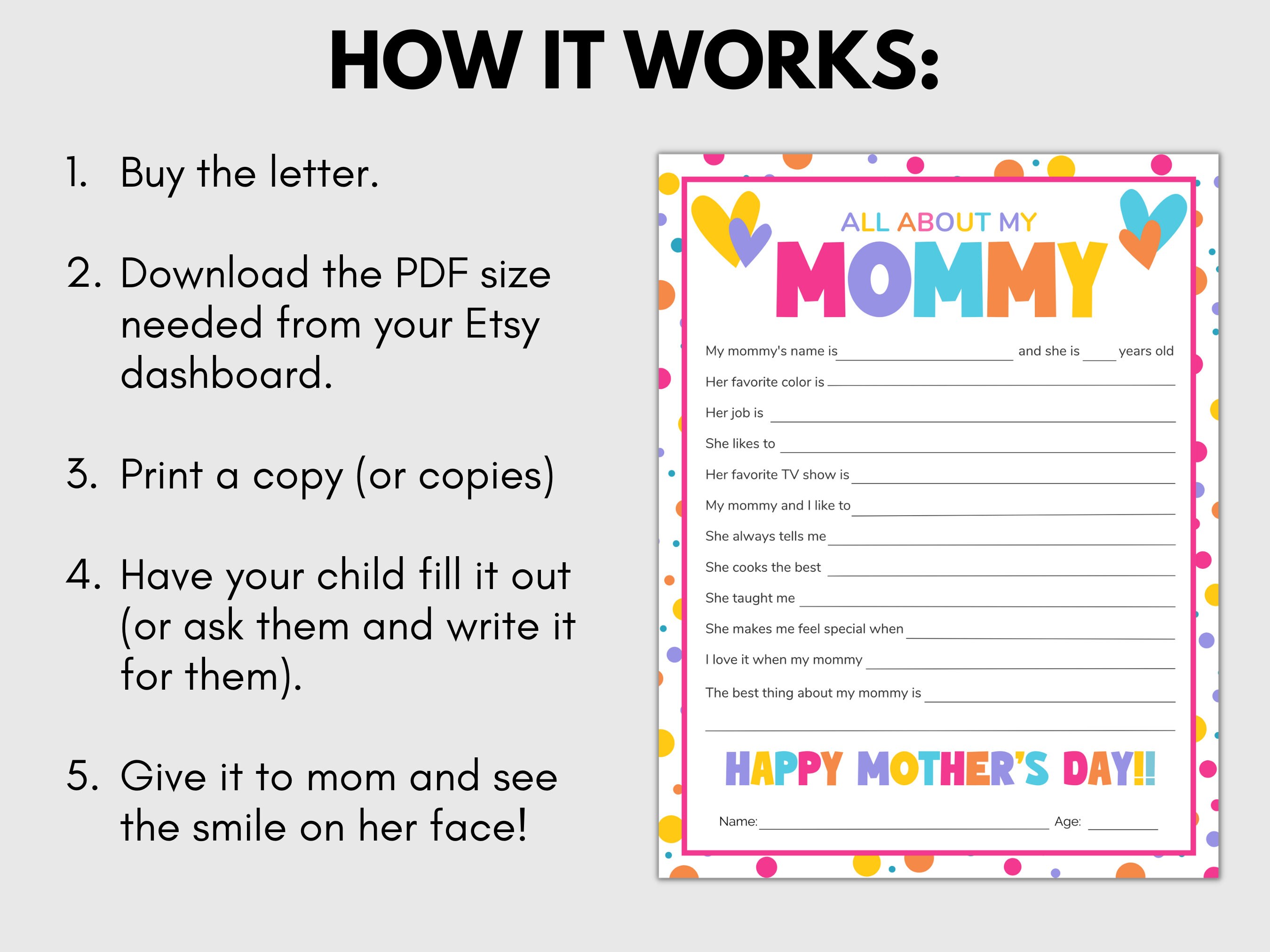 All About My Mommy Printable, Mother's Day Gift, All About Mom Keepsake ...