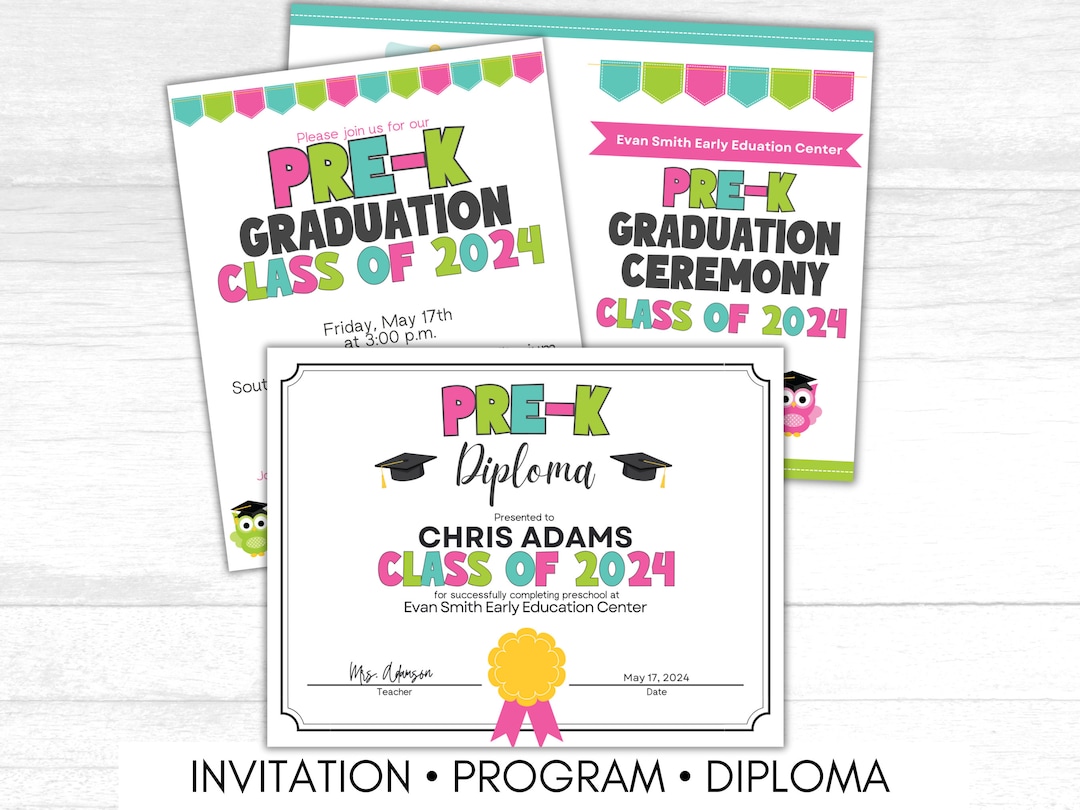 Pre-k Graduation Templates, Prek Graduation Invite, Pre-k Graduation ...