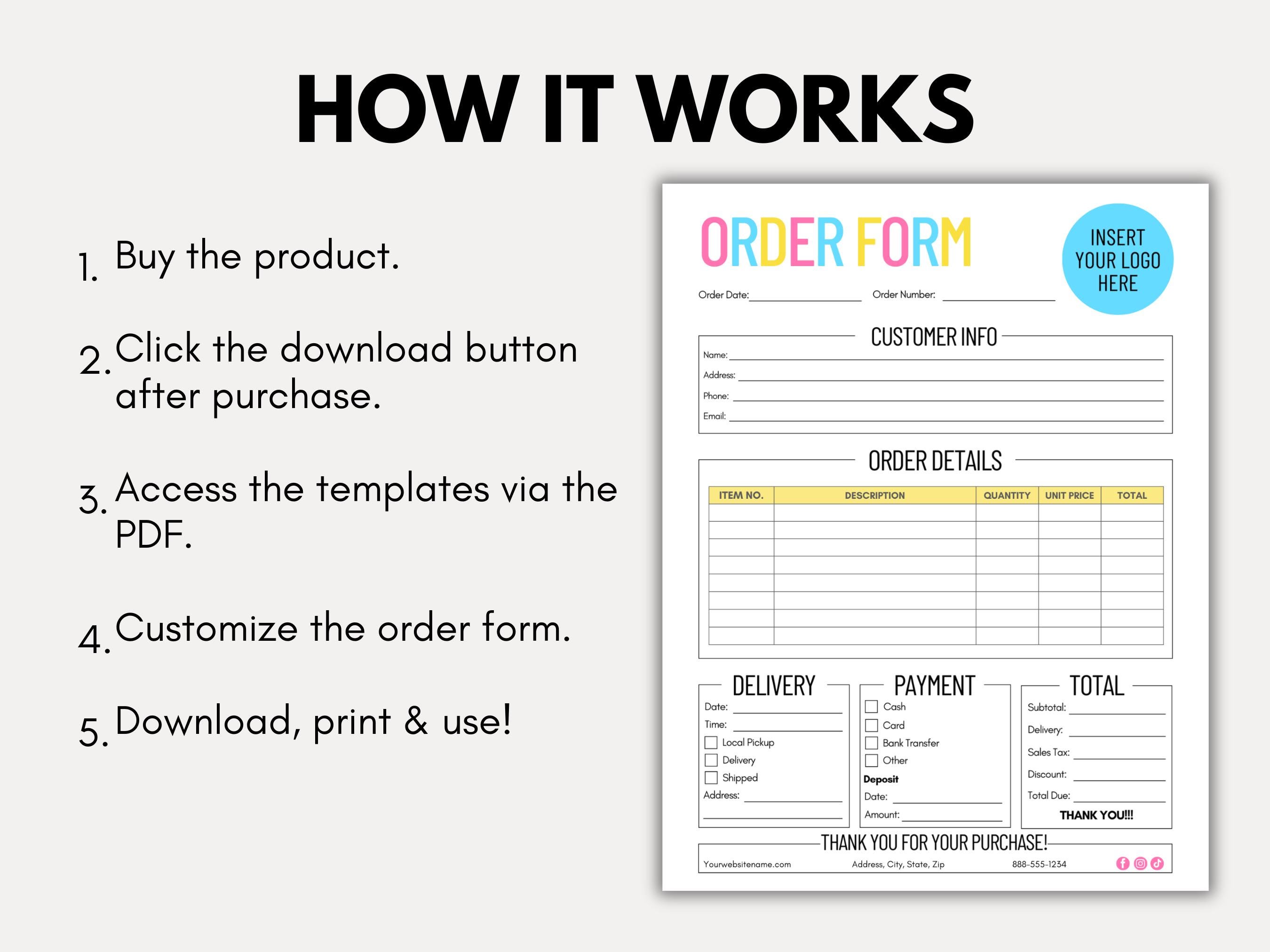 Editable Order Form Template, Small Business Order Form, Custom Order ...