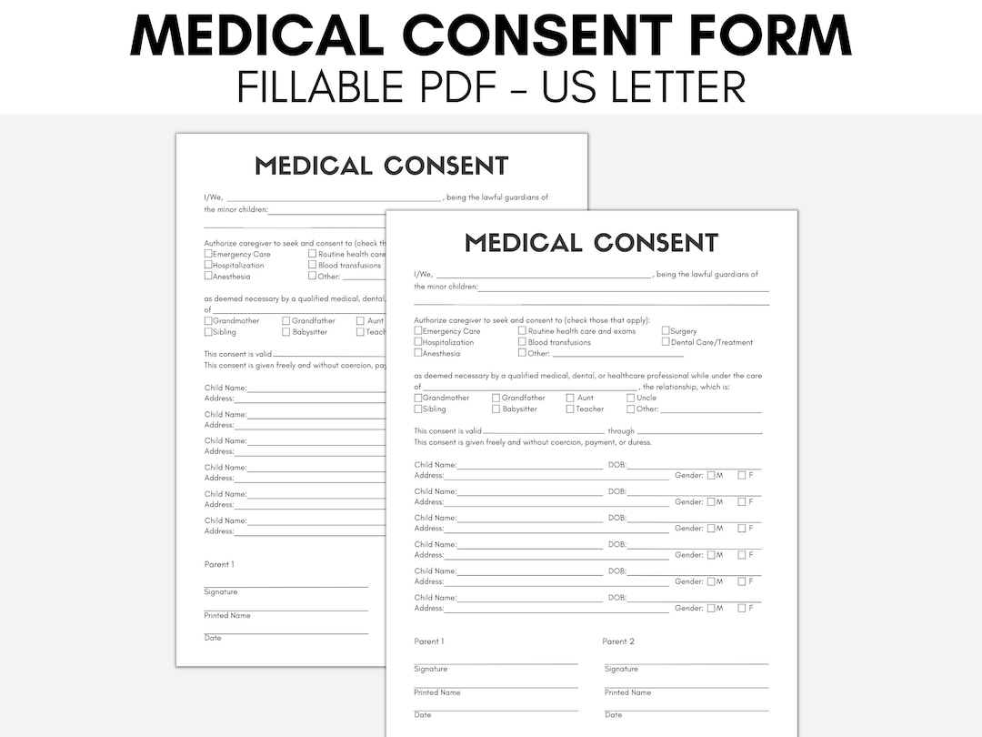 Child Medical Consent Form, in Case of Emergency, Childcare Planner ...