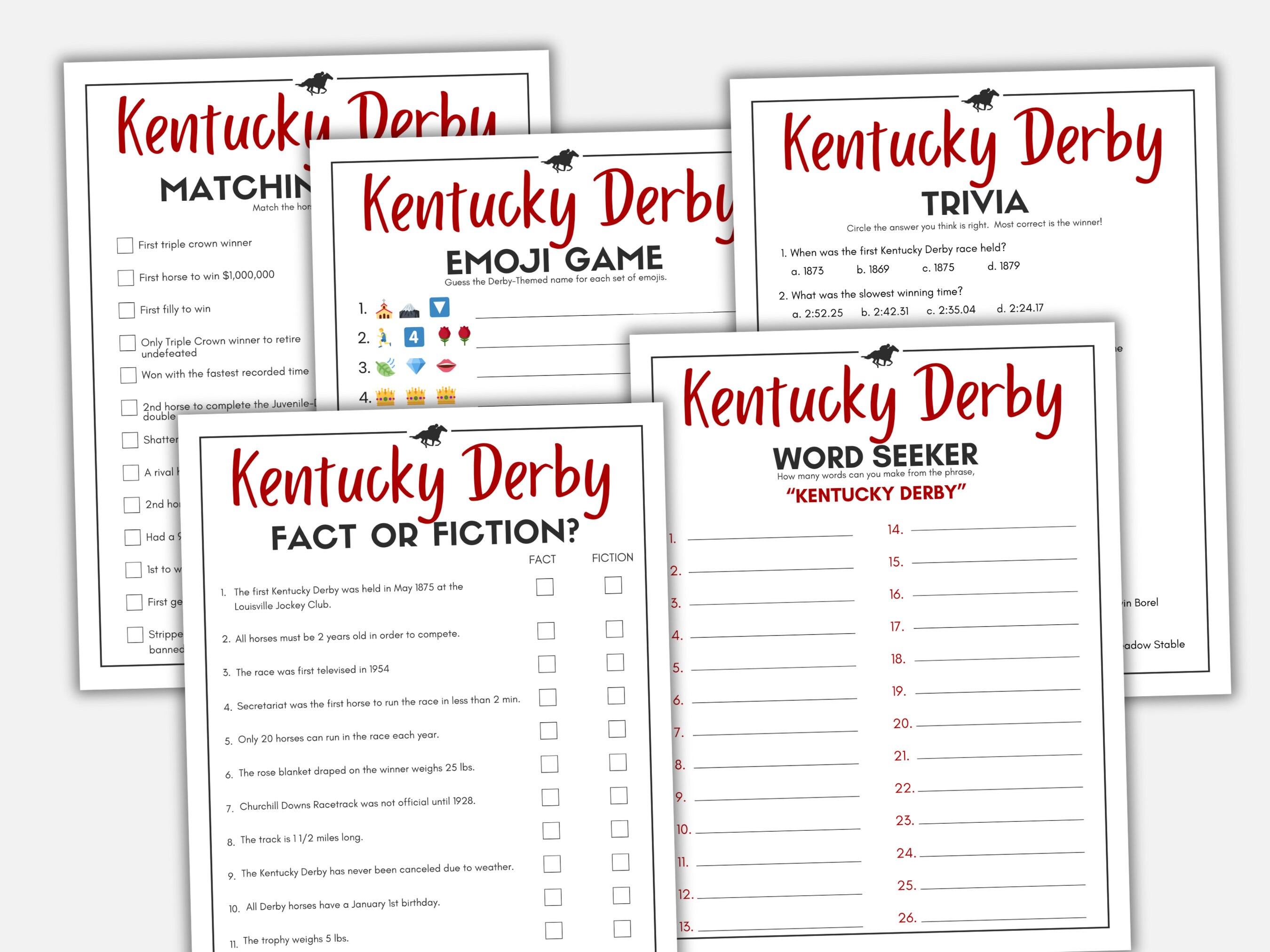 Derby Game Bundle, Derby Party Games, Horse Race Office Games, Horse ...