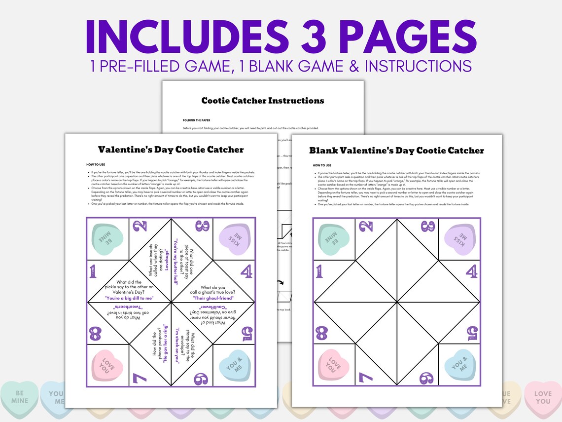 Valentine's Day Joke Teller, Cootie Catcher Template, Valentine Fortune ...