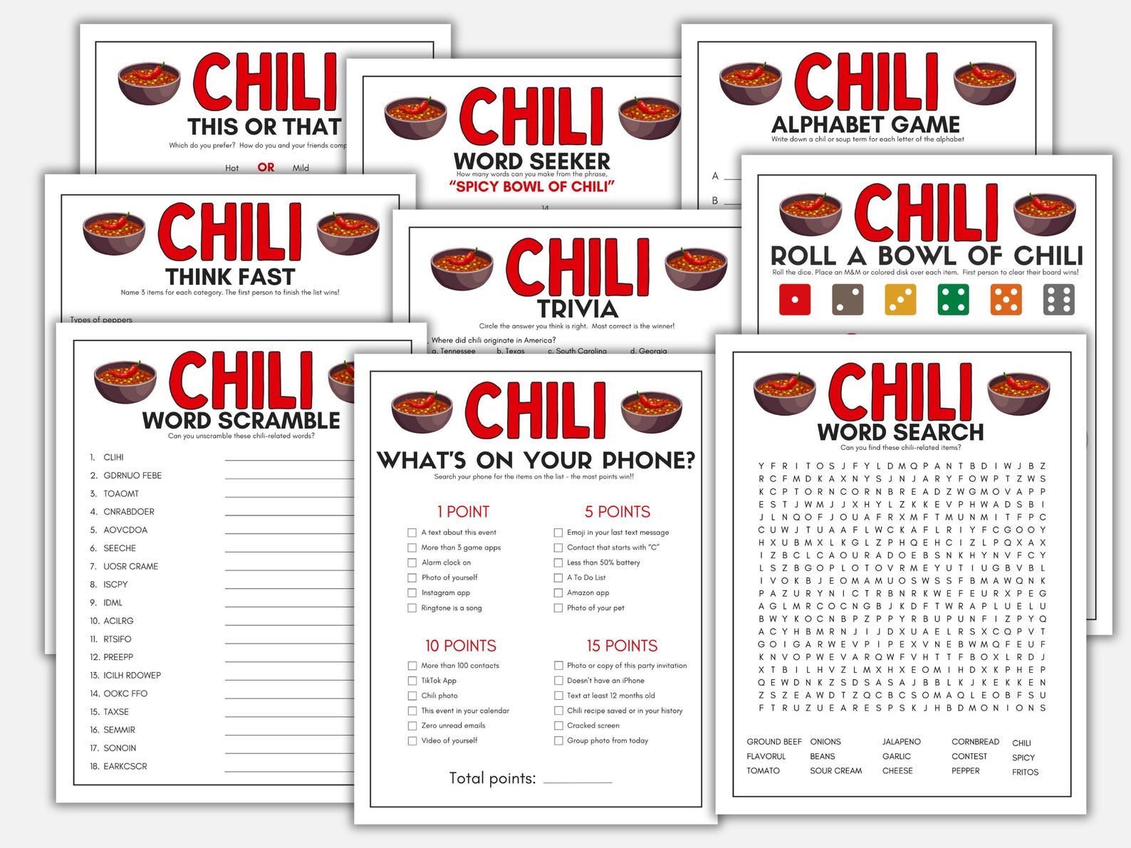Chil Games Bundle, Chili Cook-off Games, Chil Party Games, Chili Cook ...