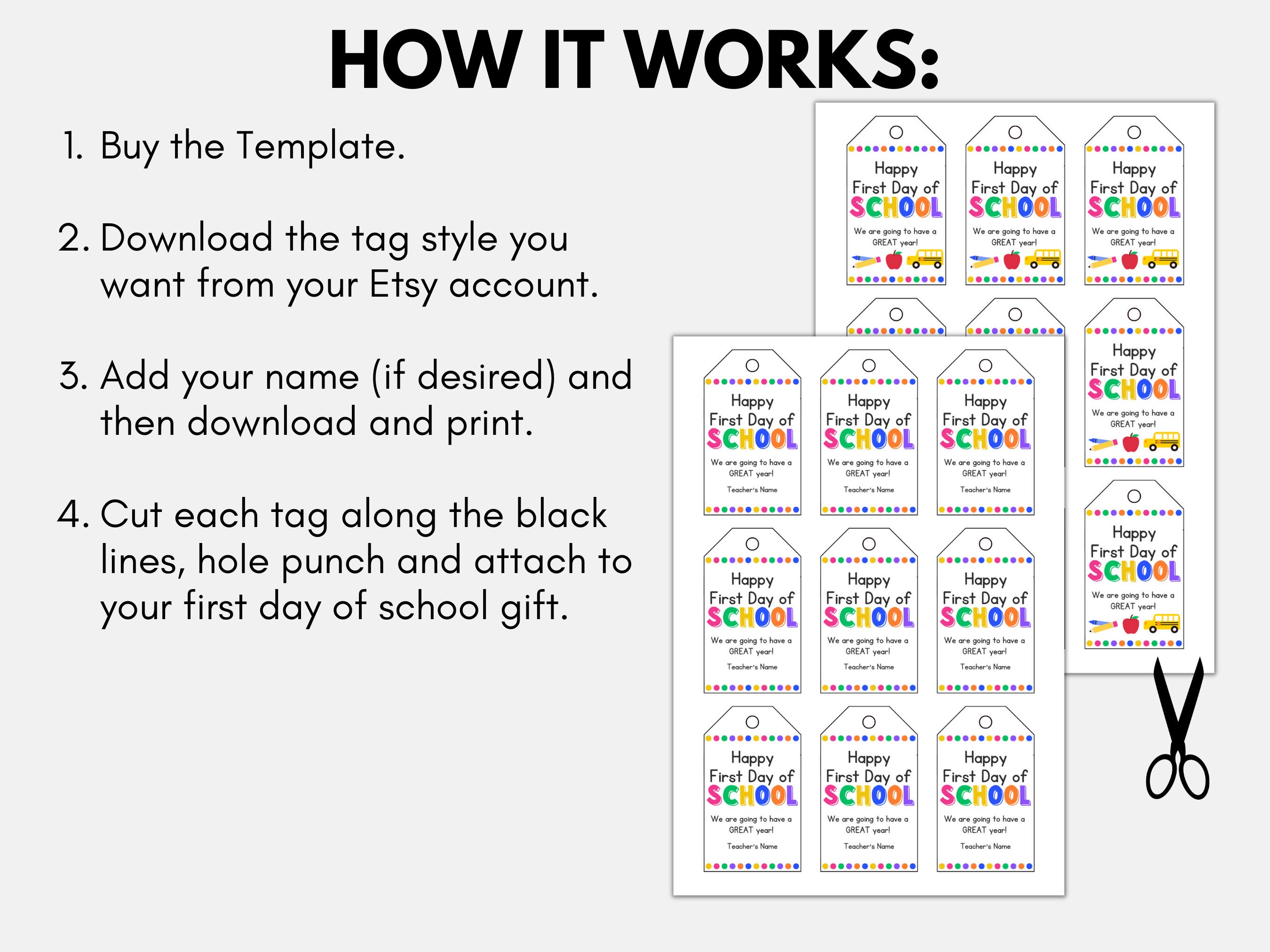 Back to School Gift Tag Template First Day of School Tags - Etsy
