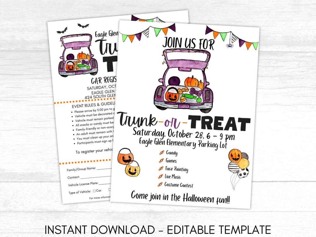 Editable Trunk or Treat Flyer & Car Registration Form, Trunk or Treat ...