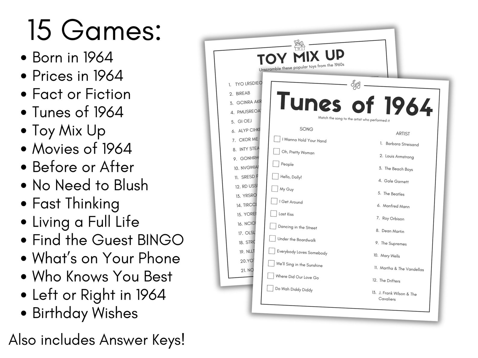 60th Birthday Party Games, Born in 1964 Game, 60th Birthday Games, 1964 ...