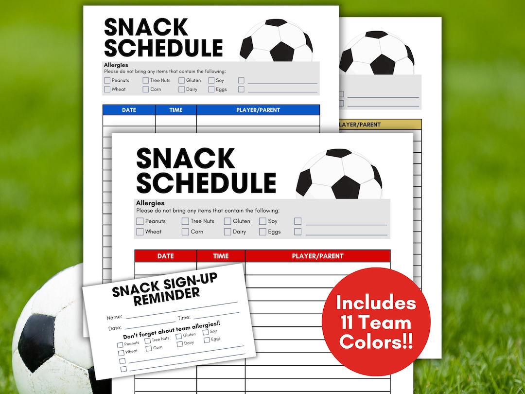 Soccer Snack Signup Sheet, Soccer Snack Schedule Signup, Team Mom ...