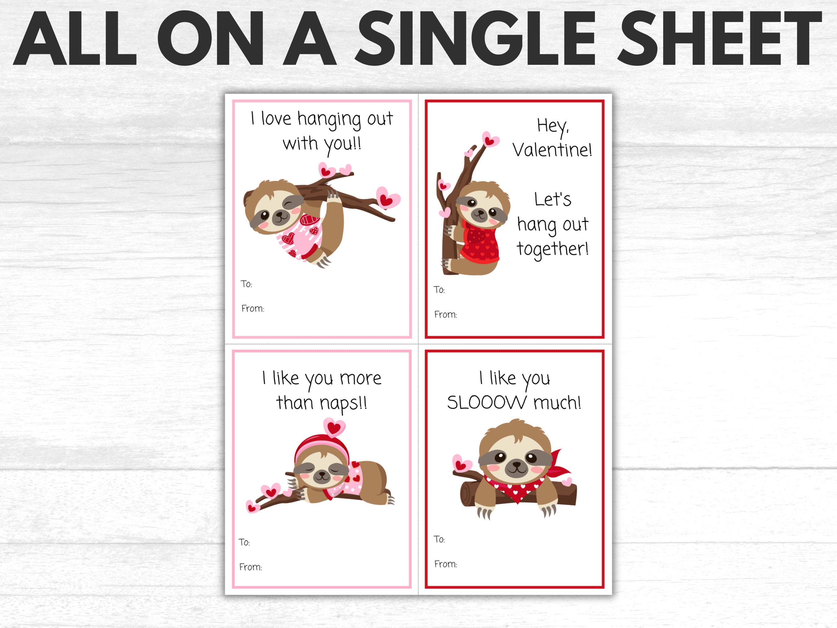 Sloth Valentine Card Printable, Kids Classroom Valentines, Instant ...