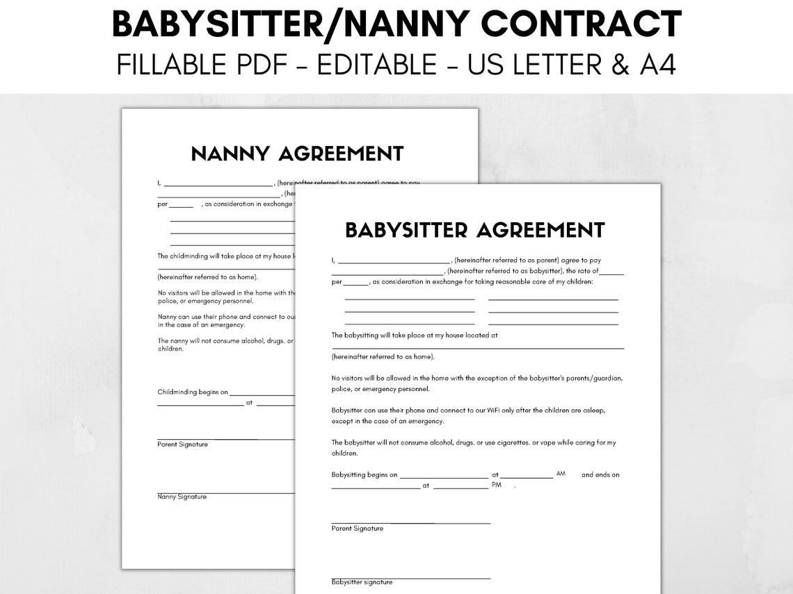 Babysitting Contract Template, Nanny Services Contract Agreement ...