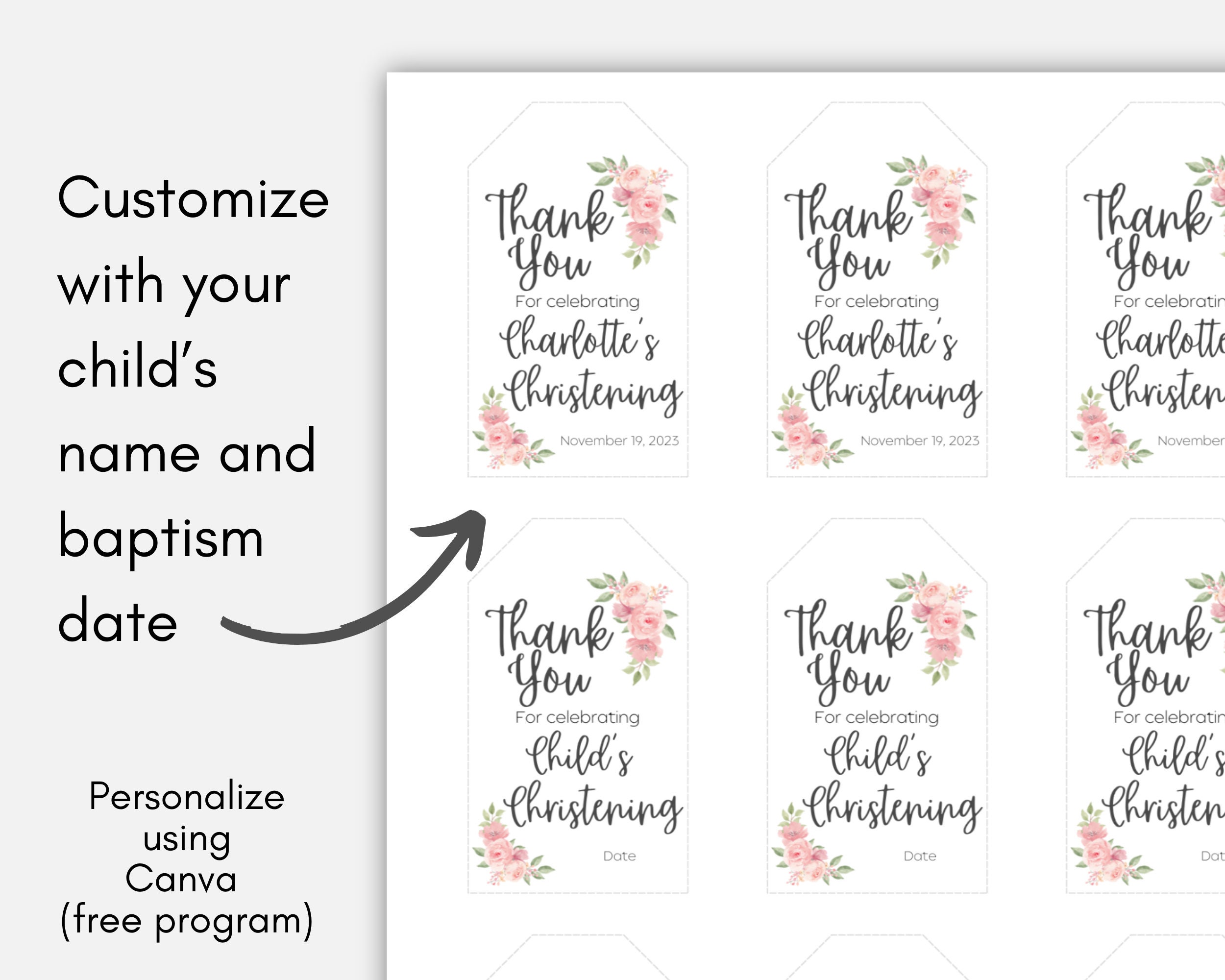 Baptism Favor Tag Template Printable Christening Tag Thank - Etsy