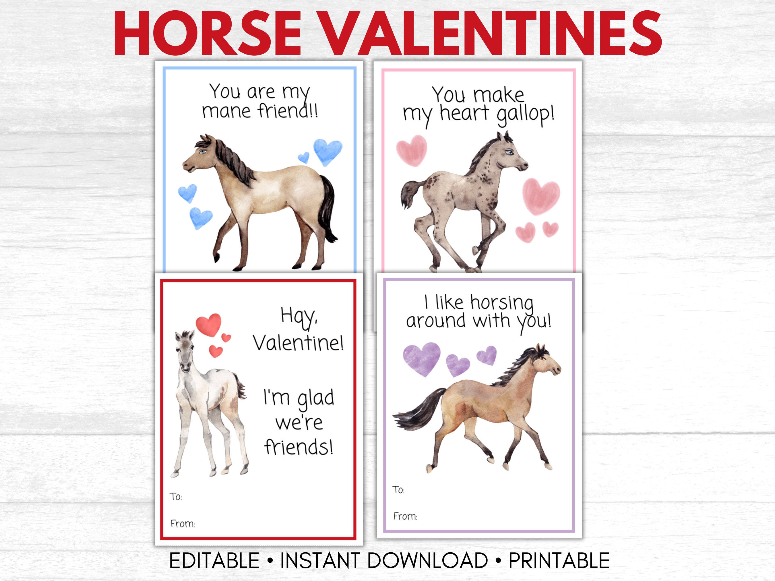 Horse Valentine Cards, Horse Valentines for Kids, Pony Valentines ...