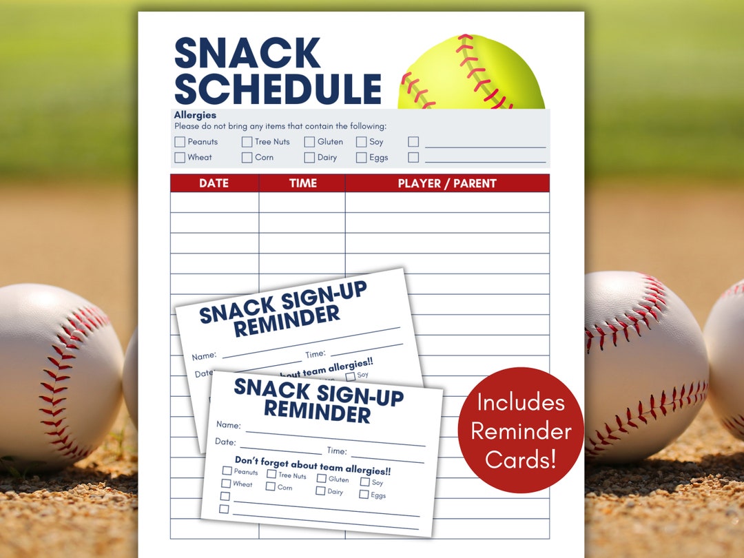 Softball Snack Schedule, Softball Snack Sign up Sheet Template, Tball ...