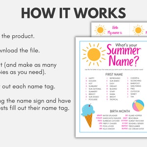What's Your Summer Name Game With Sign and Name Tags, Summer Name ...